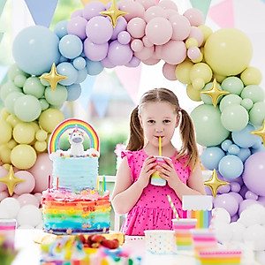 RUBFAC 182pcs Pastel Balloons Rainbow Balloon Garland Arch Kit with Star Foil Balloons for Wedding Birthday Party Supplies Easter Decorations