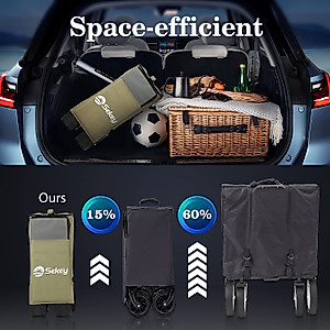 Sekey 220L Collapsible Foldable Wagon with 330lbs Weight Capacity, Heavy Duty Folding Utility Garden Cart with Big All-Terrain Beach Wheels & Drink Holders. Khaki