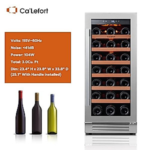 Ca'Lefort 15 Inch Wine Fridge, 33 Bottle Wine Cooler Refrigerator, 40-65°F Wine Refrigerator Glass Door, 3 LED Wine Fridge, Built-in or Freestanding Wine Fridge for Home/Bar/Kitchen (3.0 cu.ft)