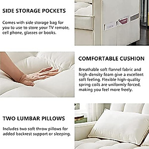 Infirleo Pull Out Sofa Sleeper, 3-in-1 Convertible Sleeper Sofa Bed for Living Room Apartment, 58" Velvet Sleeper Loveseat Pull Out Bed, Adjustable Backrest, 2 Pillows and Side Pockets (Beige)