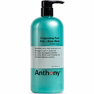 Anthony Mens Body Wash and Shampoo: Invigorating Rush 2-In-1 Liquid Gel Soap & Hair Shampoo – Pine Wood Scent Contains Eucalyptus Extract, Canadian Balsam & Birch Leaf 32 Fl. Oz