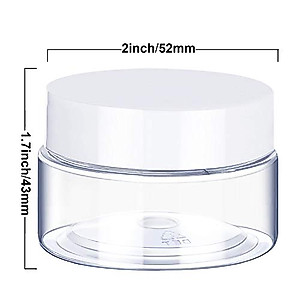 6 Pack 2 oz Plastic Pot Jars Round Clear Leak Proof Plastic Cosmetic Container Jars with White Lids for Travel Storage Make Up, Eye Shadow, Nails, Powder, Paint, Jewelry(2 oz)
