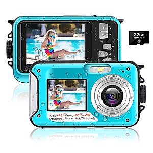 Yifecial 4K Waterproof Digital Camera 11FT Underwater Camera Selfie Dual Screens 48MP Waterproof Camera