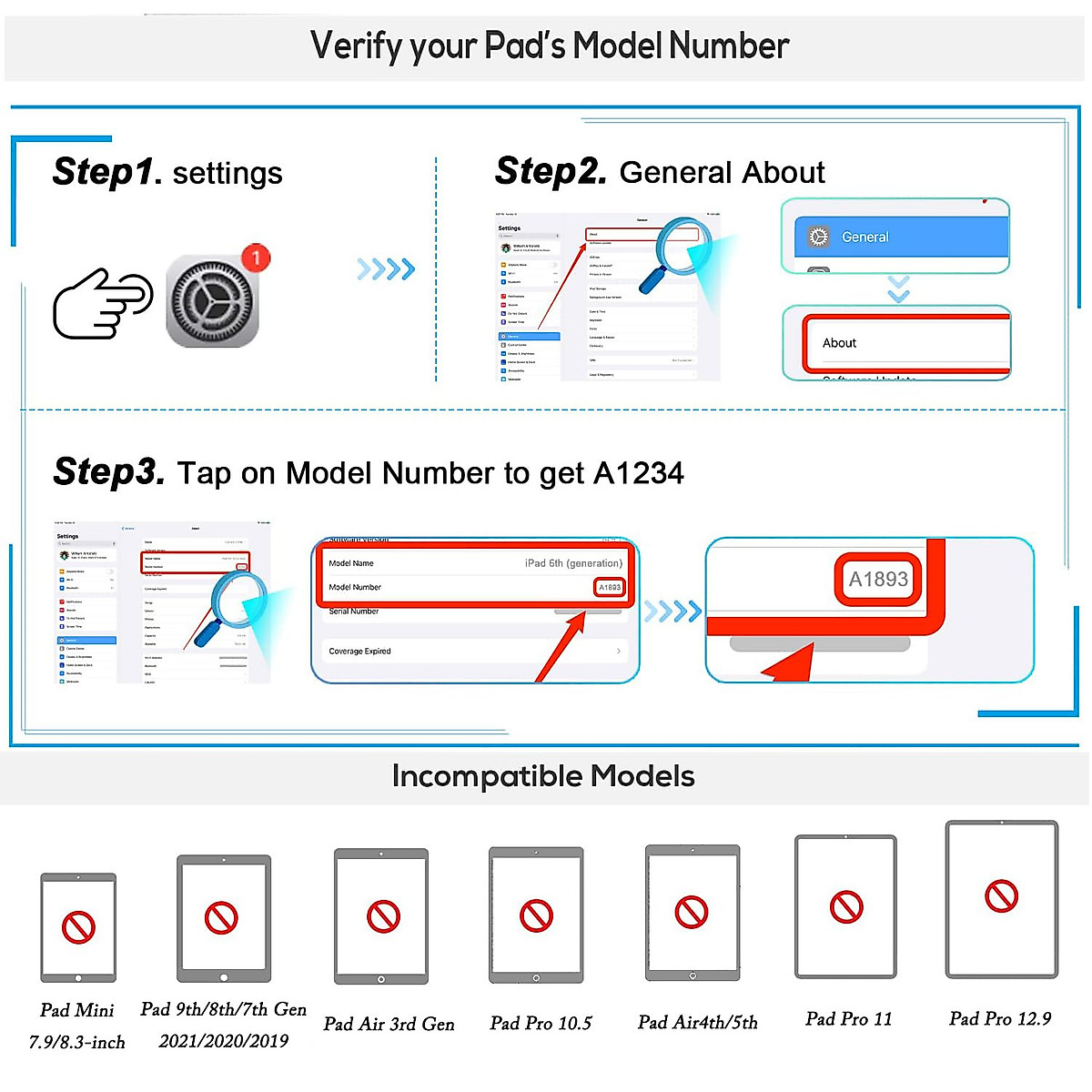Keyboard Case for iPad 6th/5th Generation 9.7 inch, Slim Folio Smart Case with Pencil Holder for iPad Air 2, Rechargeable, Detachable Wireless Keyboard with 7 Color Backlit for iPad Pro 9.7 - Black