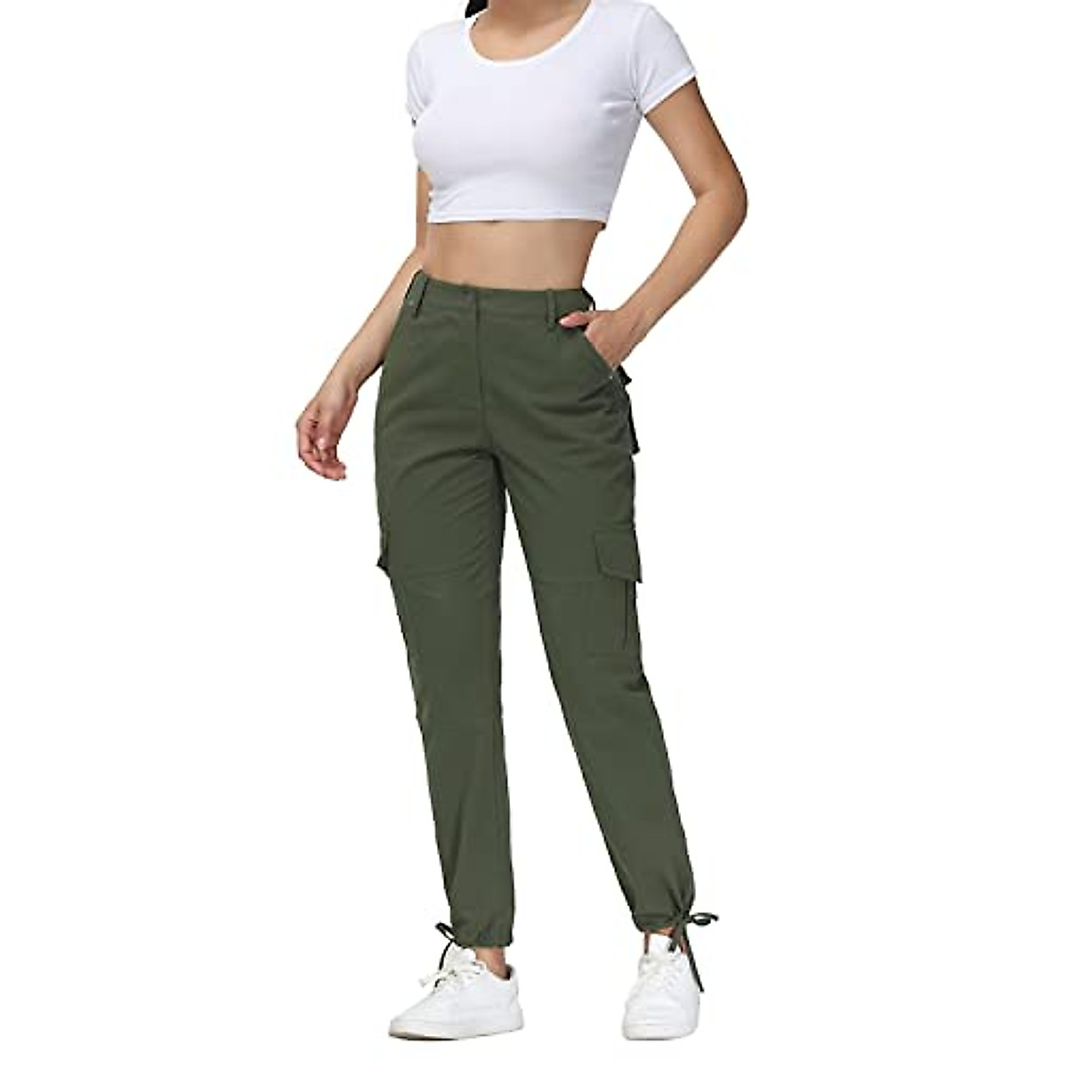 Dafensi Cargo Pants for Women Stretchy Cargo Joggers Casual Lightweight Hiking Pants ArmyGreen XL