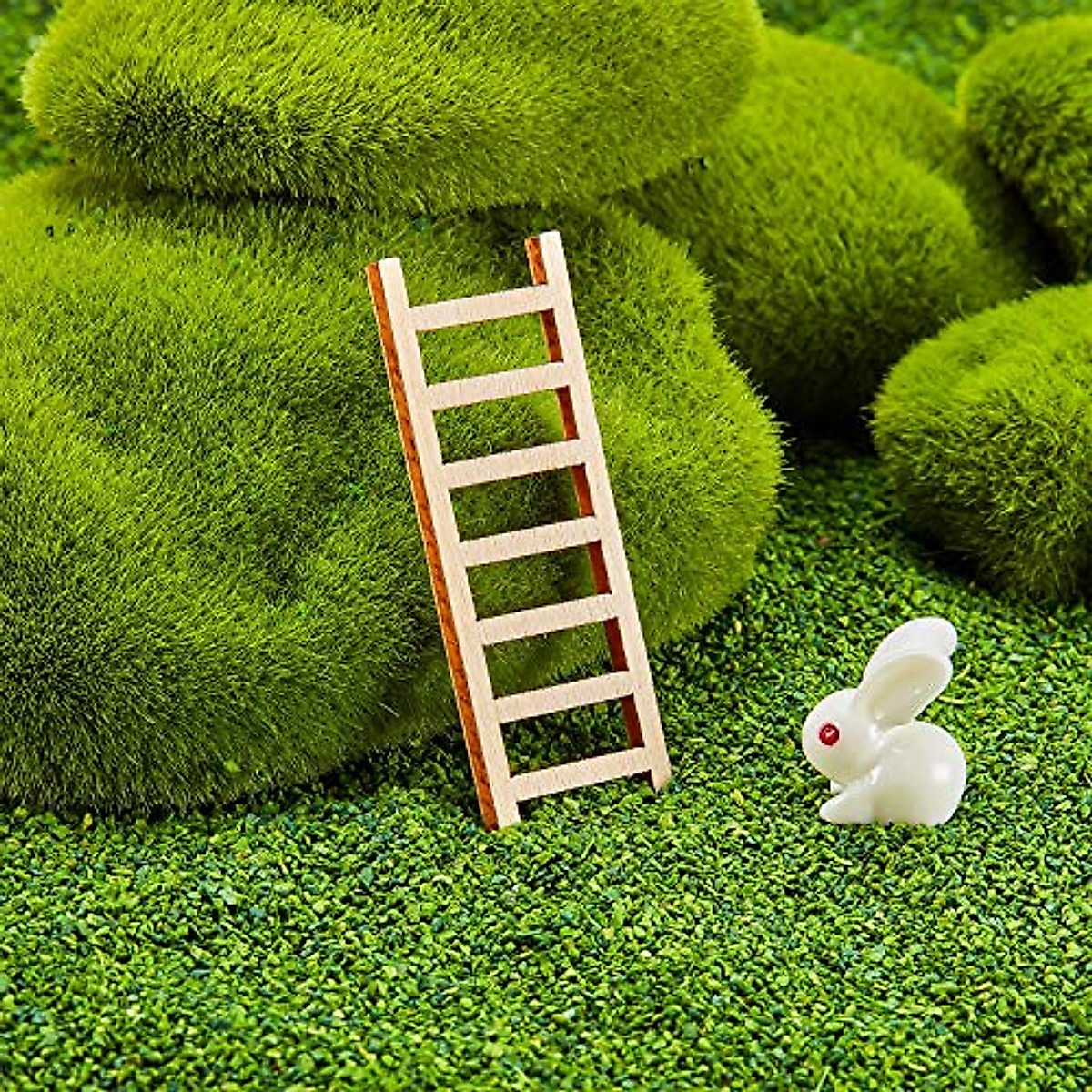 Skylety 20 Pcs Mini Wooden Step Ladder Fairy Garden Ladder Furniture Miniature Ladder Dollhouse Ornament DIY Craft Accessory for Landscape Decor