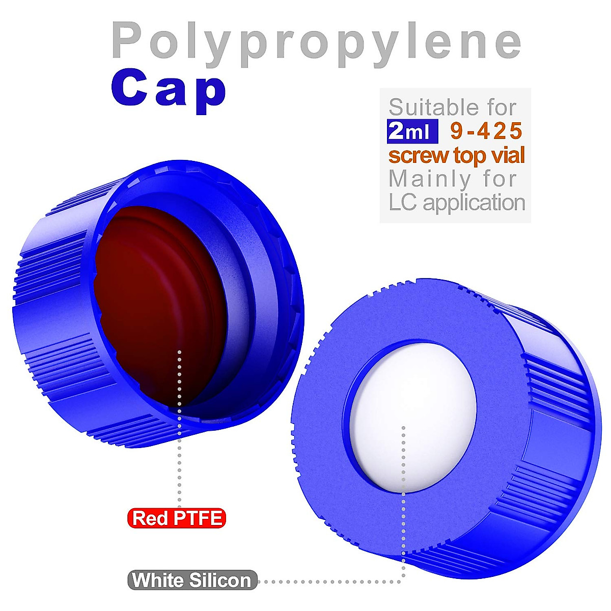 Autosampler Vials Cap,9mm Blue Polypropylene Screw-Thread Caps with PTFE Red/Silicone White Septa by Biomed Scientific
