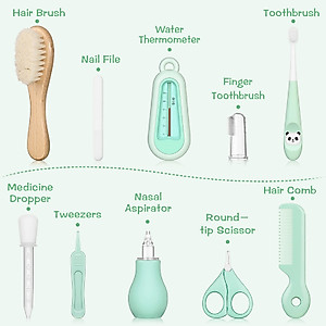 Baby Healthcare and Grooming Kit - Nursery Essentials Baby Registry Shower Gift for Newborns Infants Toddlers Boys Girls 13pcs - Green