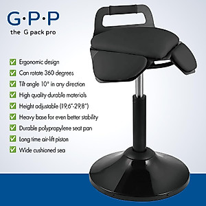 G-PACK PRO Standing Desk Chair – Ergonomic Comfortable Height Adjustable Active Stool - Swivel Sitting Balance Portable Chair - Encourage Good Posture (Black)