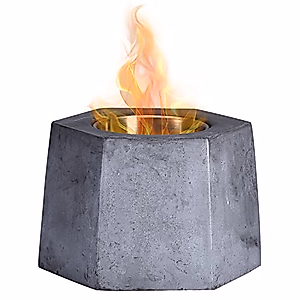 ROUNDFIRE Hexaganol Concrete Tabletop Fire Pit - Fire Bowl, Portable Fire Pit, Small Personal Fireplace for Indoor and Garden Use.