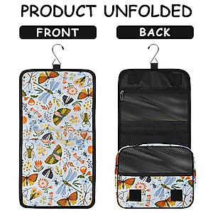 Butterfly Dragonfly Plants Travel Toiletry Bag Cosmetic Makeup Bag for Women Men Hanging Hook Wash Toiletries Portable Toiletry Bags Organizer