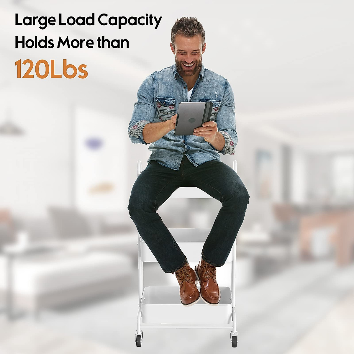 Ceayell 3-Tier Metal Rolling Storage Cart Heavy Duty Utility Cart Organizer with Lockable Wheels