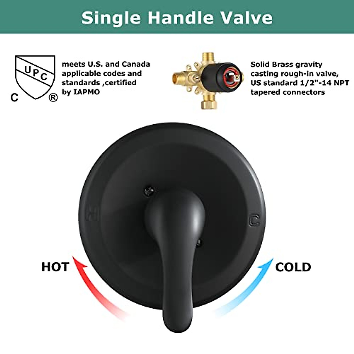 PARLOS Shower Faucet with Valve, Single-Handle Shower Trim Kit with Rain Shower Head, Wall Mounted Shower System, 1436404