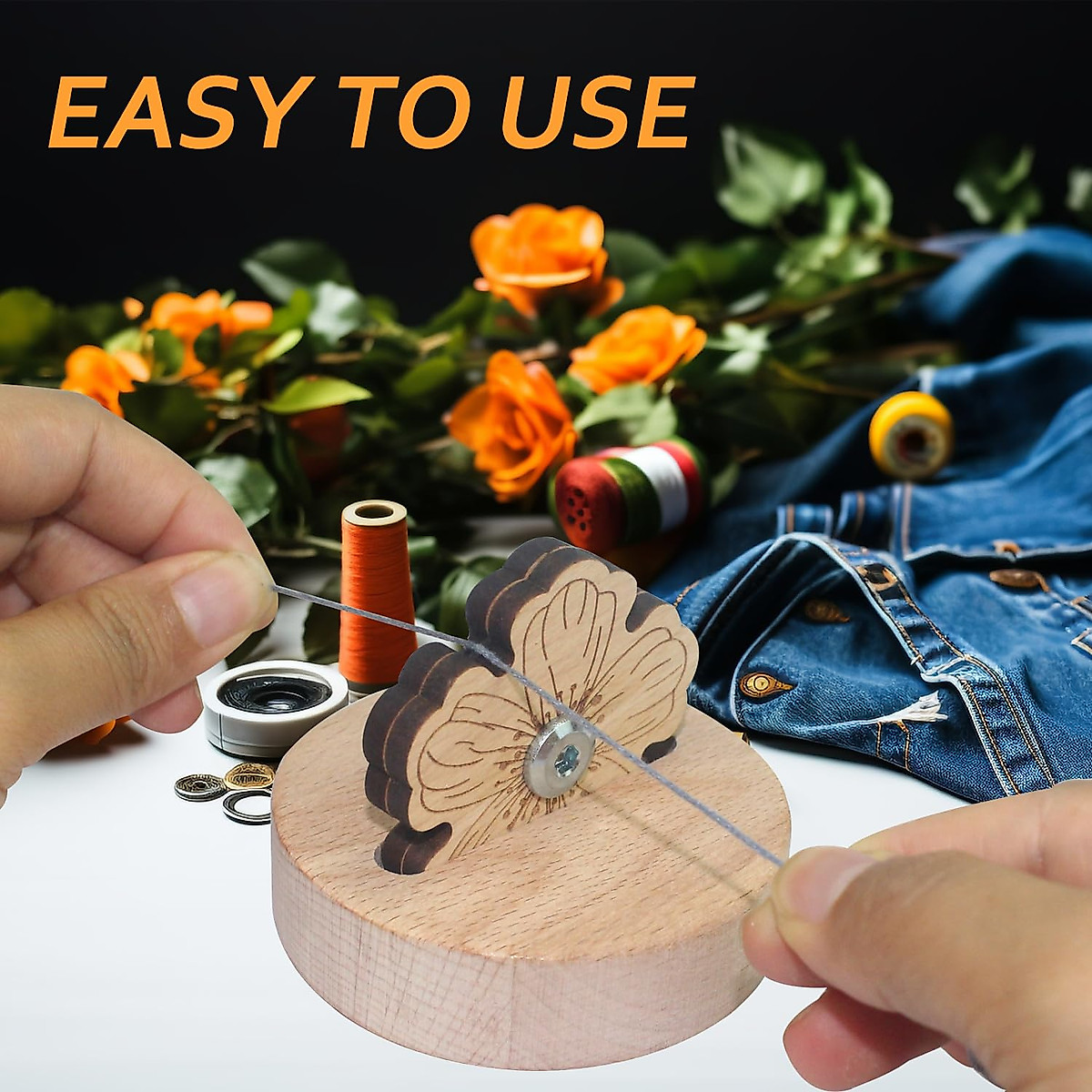 Thread Cutter Flower Thread Cutter Blade for Sewing, Wooden Rotary Thread Cutting Tool Sewing Cutter (Peach Blossom)