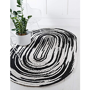 Unique Loom Braided Chindi Collection Casual Modern Black Oval Rug (3' 3 x 5' 0)