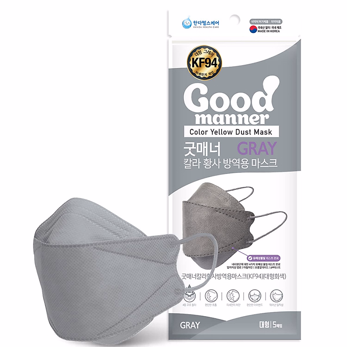 KF94 Disposable Face Safety Mask, Gray 10 Masks, Eco-Friendly Packaging - 5 Masks in 1 Pack, Breathable Mask for Adults – Good Manner