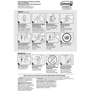 Command 17051BNB-2ES, Medium, Brushed Nickel, 2, 4-Water Resistant Strips, Organize Damage-Free Traditional Plastic Bath Hooks, 0, 2 Count