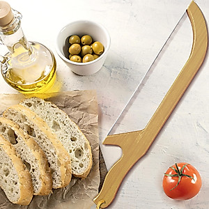 Bread Slicer for Homemade Bread, 15" Wooden Sourdough Bread knife with Bow Design, Premium Stainless Steel Serrated Saw Bread Cutter for Bagels, Baguettes