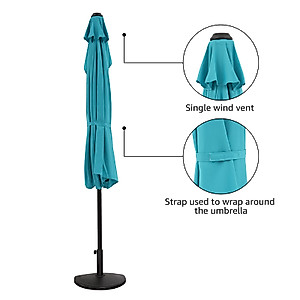 COBANA 9’ Half Round Patio Outdoor Umbrella with Crank for Deck, Balcony, Garden or Terrace Shade, Blue
