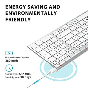 iClever BK10 Bluetooth Keyboard, Wireless Bluetooth Keyboard, Rechargeable Bluetooth 5.1 Multi Device Keyboard with Number Pad Full Size Stable Connection for Mac, Windows, iOS, Android, Laptop