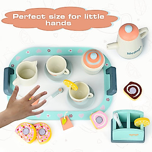 Wooden Tea Set toy Play Kitchen Accessories for Kids Pretend Play Food for Toddlers Tea Party Set for 3, 4, 5 Year Old Girls and Boys (Tea Set)