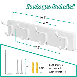 OUTNILI Heavy Duty Coat Rack Wall Mount - White Coat Hooks Wall Mounted for Sunglasses Jackets Hats Purse Dog Leashes Towels - Coat Hanger for Entryway Closet Mudroom Laundry Room Bathroom