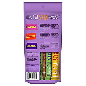 Tiki Cat Stix Wet Mousse Treats, Single Serve Indulgent Lickable Treat or Dry Food Topper, Variety Pack with Salmon, Chicken, and Tuna, 3 oz. Pouch (Pack of 12)