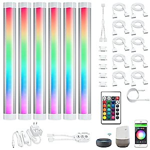 Smart Light Strip Uner Cabinet Lighting RGB Muti-Color Strips Light for Child Bed Room,Gaming,Movie Night,Sideboard Ambient Lighting Decor,Works with Alexa,Google Home Voice Speaker,Phone App,6pcs
