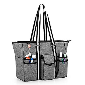 CURMIO Nurse Tote Bag with Additional Bottom Support for Home Health Care, Clinical Bag for Nursing Students, Doctors, Medical Assistants, Gray (Empty Bag Only, Patented Design)