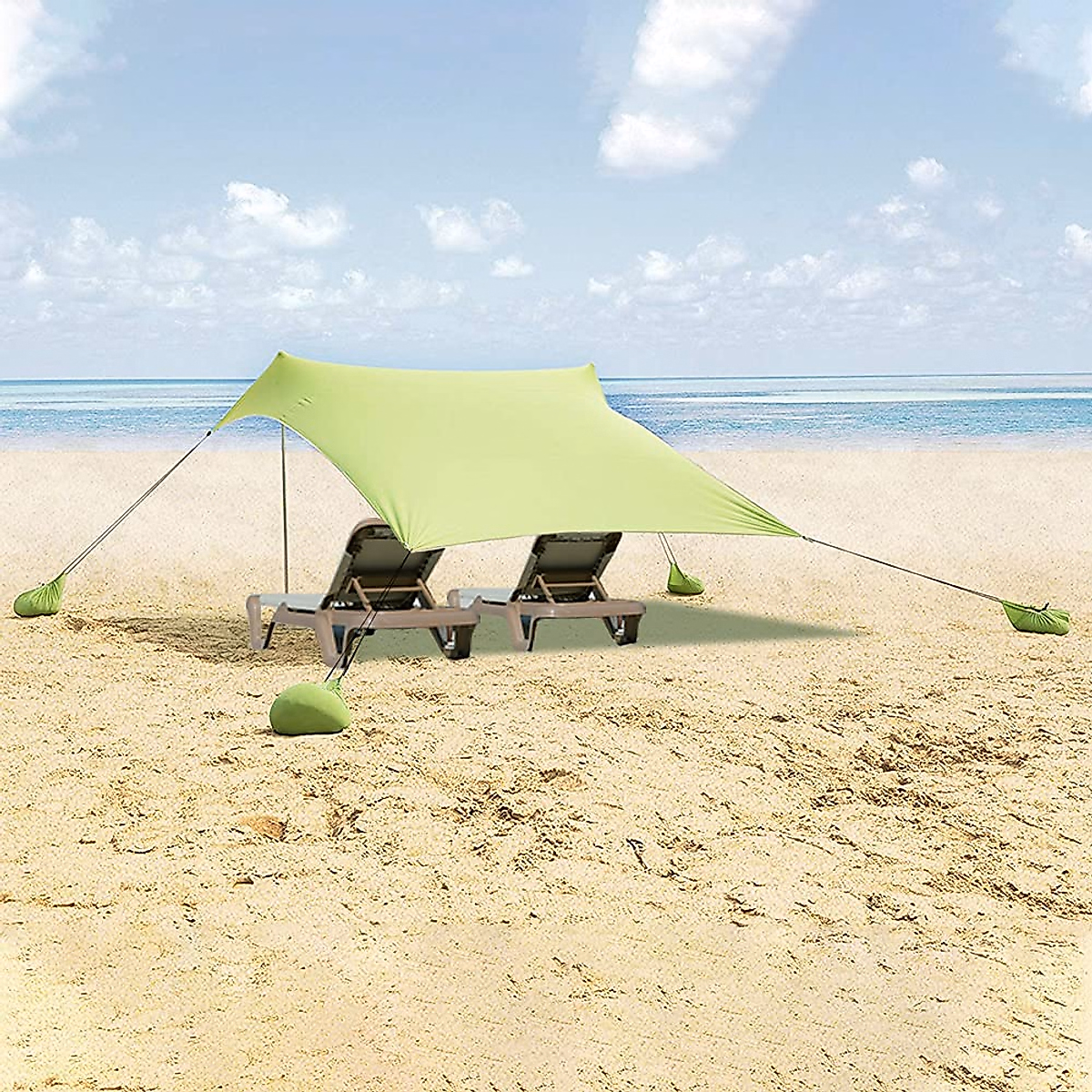 Pop Up Beach Tent, Beach Canopy Sun Shelter with UPF50+ UV Protection, 2-5 Person Sunshade with 2 Poles, 4 Sandbag Anchors, 4 Ropes&Storage Bag, for Camping,Trips,Picnics - 6.9x4.9x5.2ft (Green)