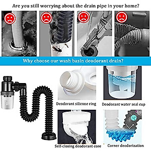 Bathroom Sink Drain Kit, Sink Drain Pipe, with Flexible & Expandable P-Trap Sink Drain Pipe Tube, Suitable for Bathroom Sink, Kitchen Sink, Garbage Disposal & Shampoo Bowls