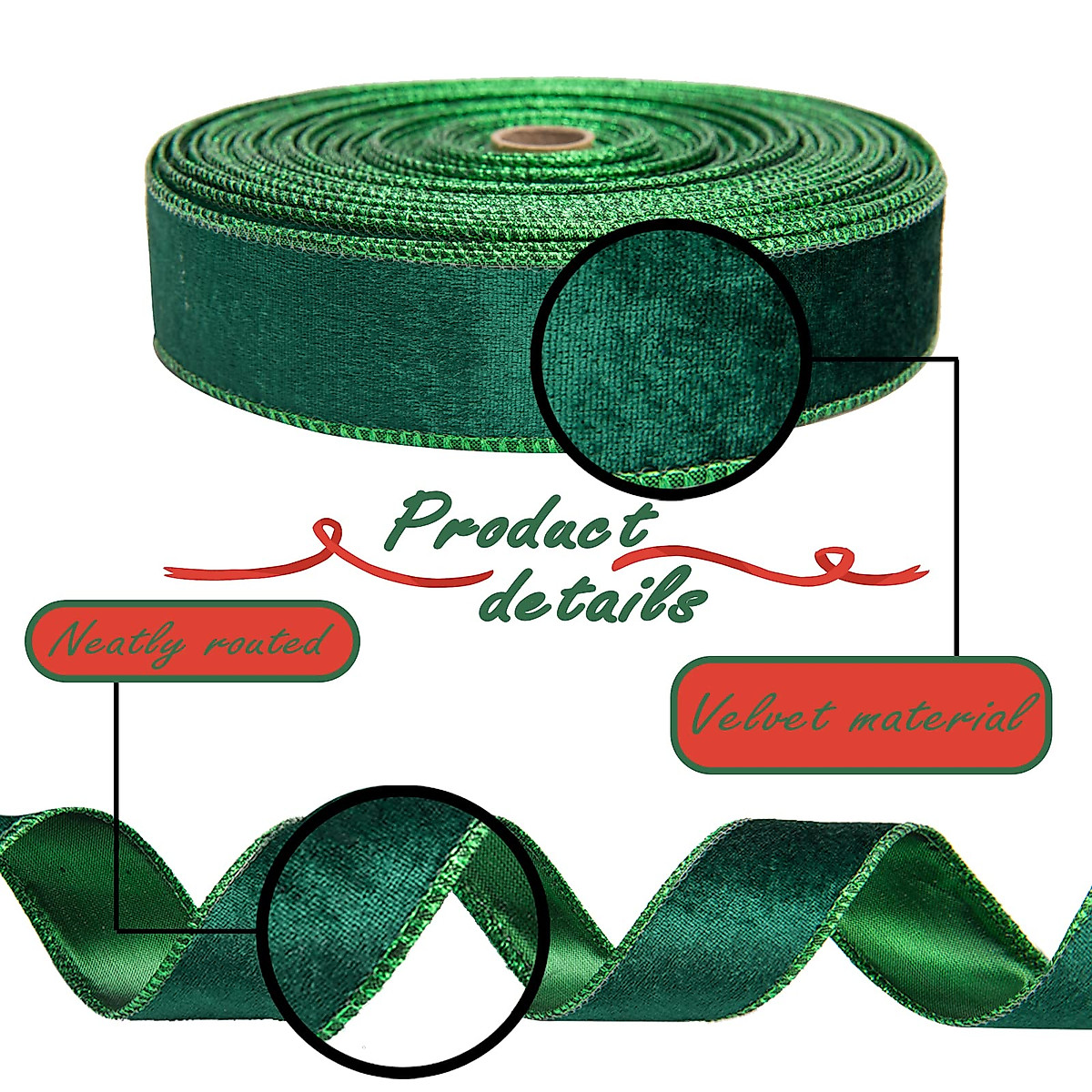 1.5Inch X 10 Yards Christmas Velvet Ribbon,1.5" Wide Wired Ribbon for Christmas Crafts Decoration, Wrapping (Green, 1.5"-10 Yard)
