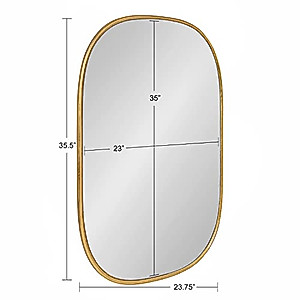 Kate and Laurel Caskill Decorative Mid-Century Modern Rounded Edged Rectangular Frame Wall Mirror in Gold Leaf, 24x35.5 Inches