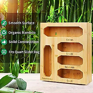 Sandwich Baggie Organizer, 5 Slots Ziplock Bag Storage Organizer, Bamboo Ziplock Bag Storage Organizer, for Kitchen Drawer & Wall Mount, Suitable for Gallon, Quart, Sandwich, and Snack Bags