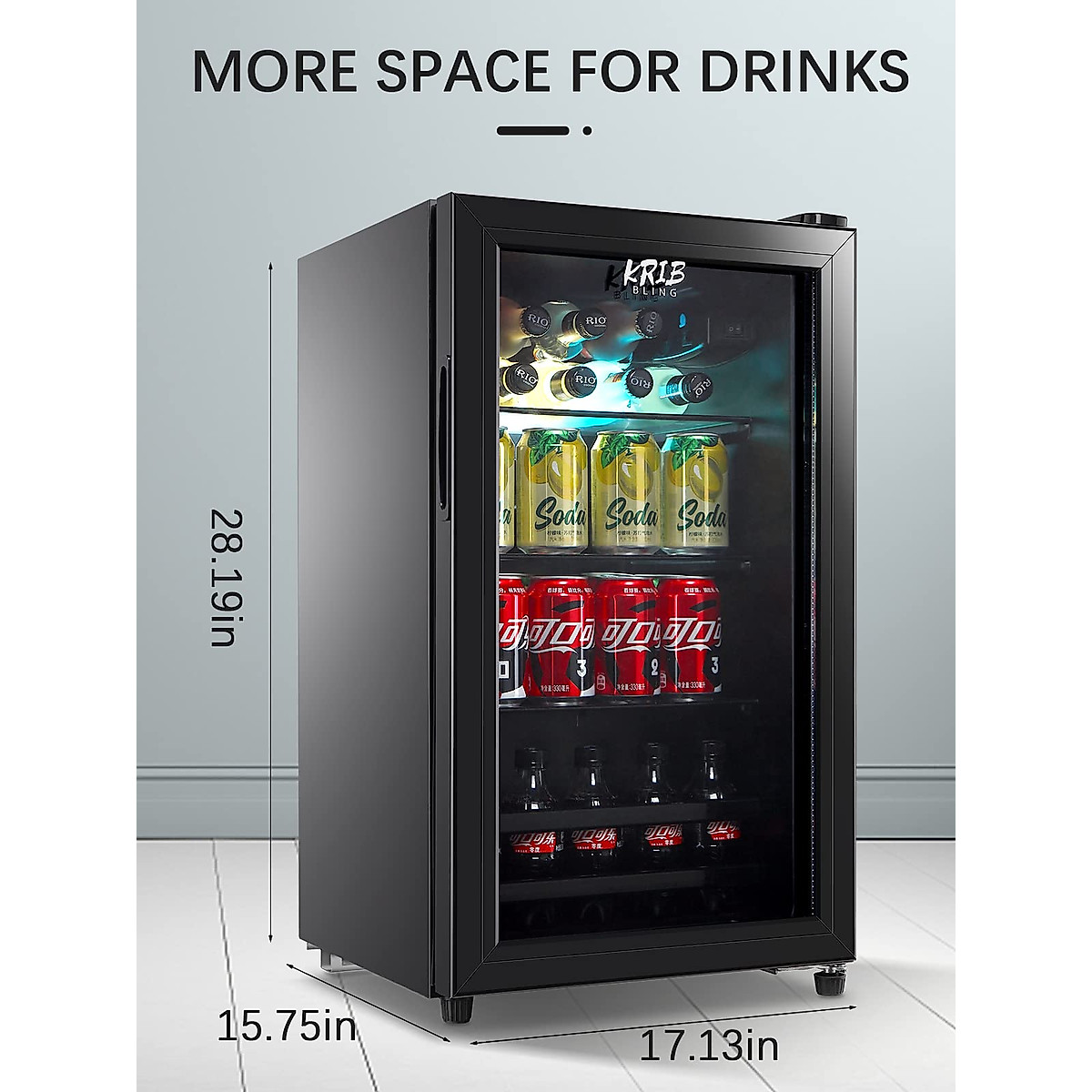 KRIB BLING Beverage Refrigerator and Cooler for 120 Cans, Mini Refrigerator with Wire Adjustable Shelving, Small Drink Dispenser Machine for Soda, Water, Beer, Wine for Dorm, Office, Bar