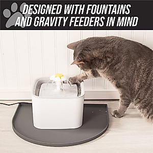 Leashboss Fountain Mat, Silicone Water Mat Designed for Pet Fountains, Dog Gravity Water Bowls, Mats for Automatic Dispensing Cat Feeders up to 8" Diameter (Small - 14 x 12 Inches, Grey)