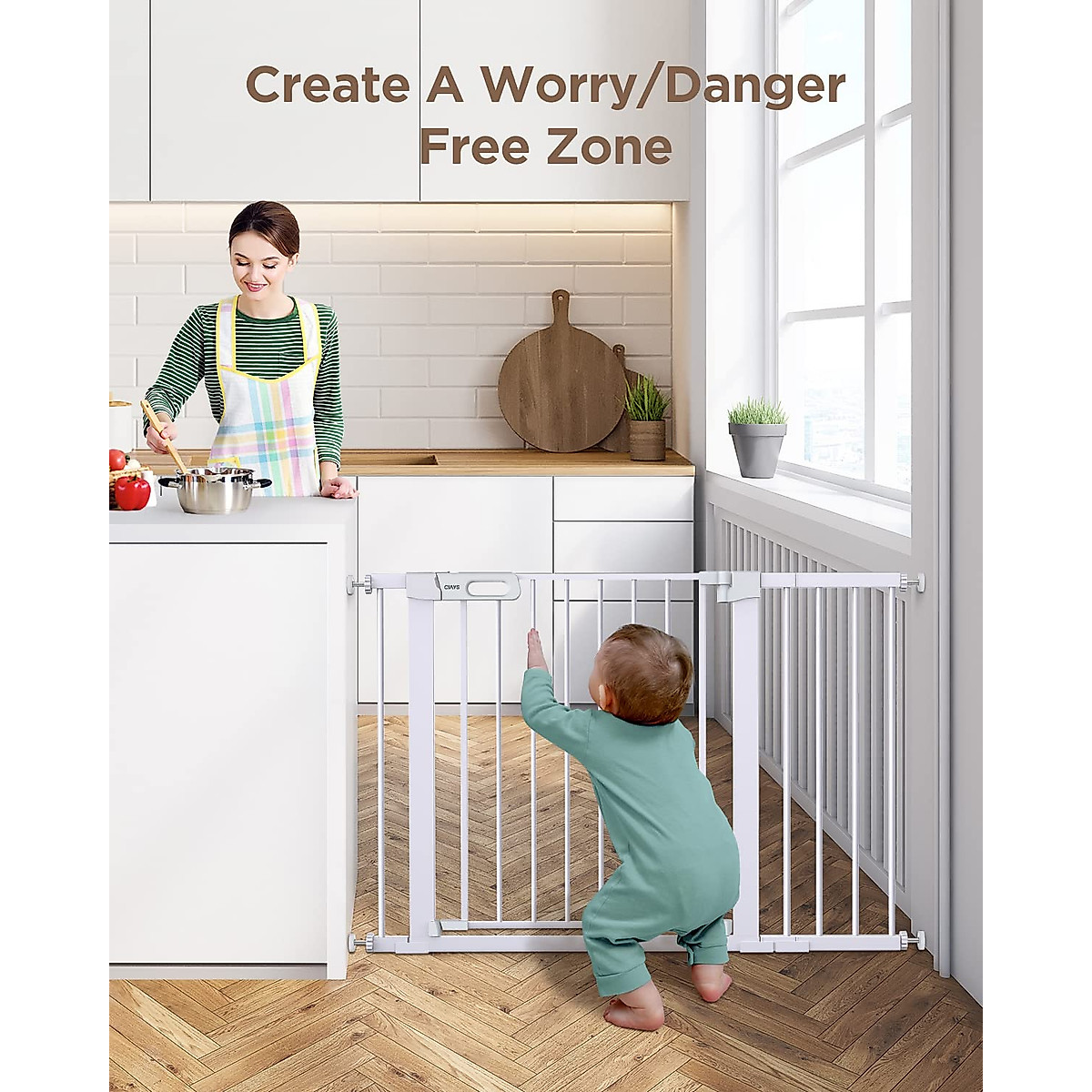 Ciays 29.5” to 46” Safety Baby Gate, Extra Wide Auto-Close Dog Gate for Stairs, Easy Walk Thru Indoor Pet Gate for Doorways and Rooms, White Child Gate Easy Pressure Mounted Installation