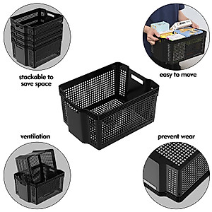 Bringer 12-Pack Large Plastic Organizer Baskets, Stacking Plastic Storage Basket, Black