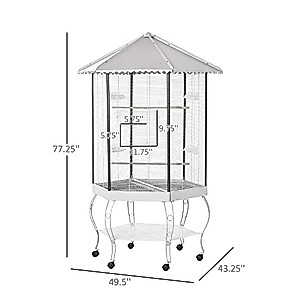 PawHut 44" Hexagon Covered Canopy Portable Aviary Flight Bird Cage With Storage