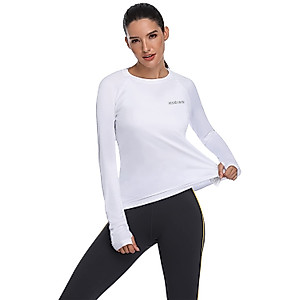 HISKYWIN Women's UPF 50+ Sun Protection Long Sleeve Shirts Outdoor Hiking Fishing Tops HF103- White-M