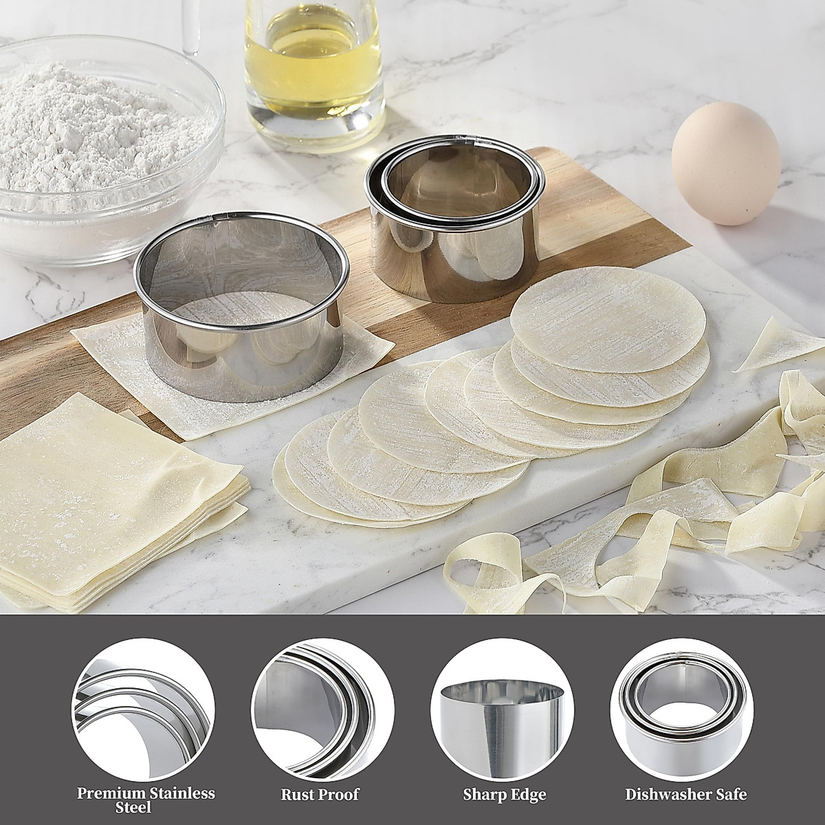 3PCS Cookie Cutters, COKUMA Biscuit Cutter Tools, Stainless Steel Round Cookie Cutter, Donut Cutter Ring Molds for Baking (3.2in 2.8in 2.4in)