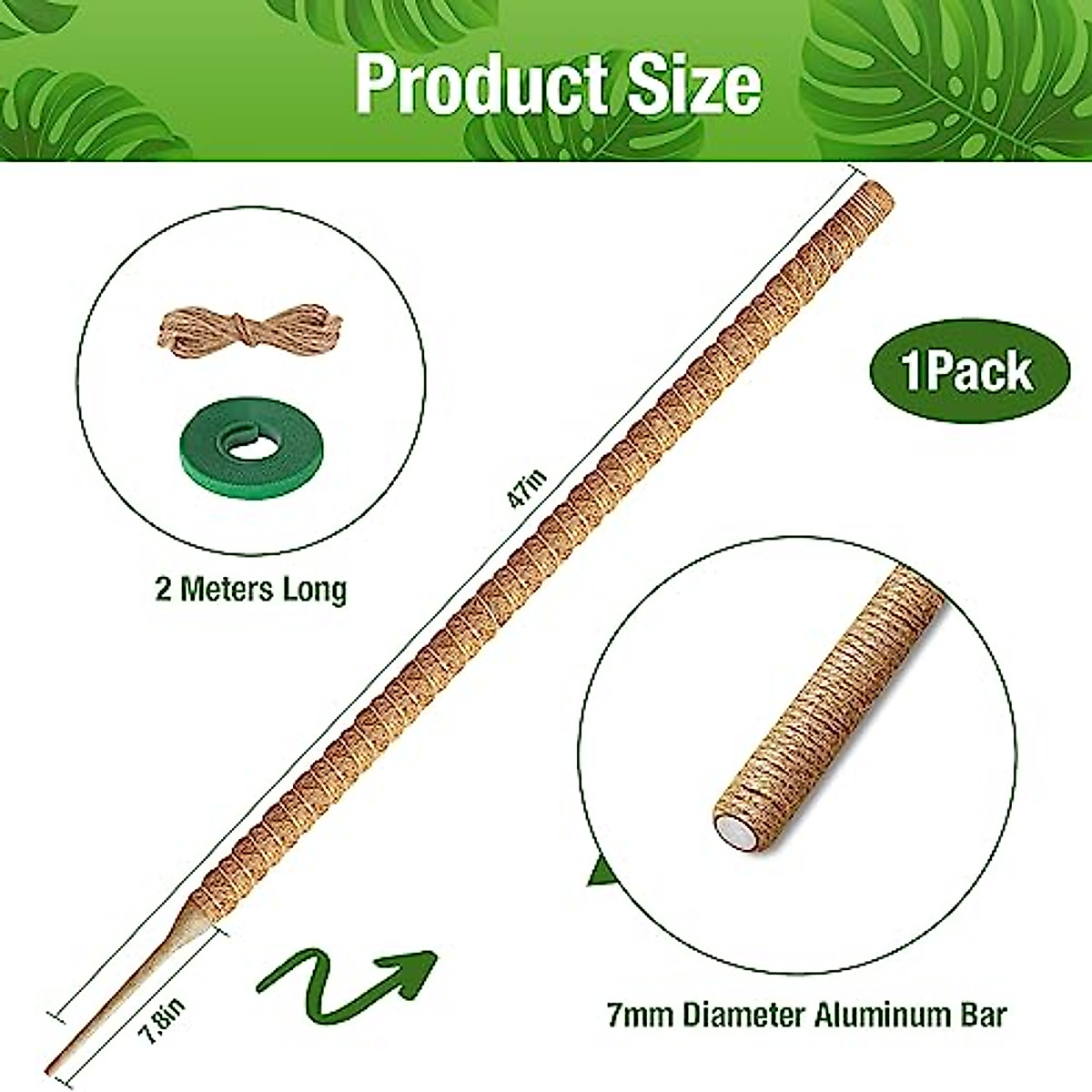 47 Inch Moss Pole for Plants Monstera, Bendable Plant Stakes for Climbing Plants, Monstera Moss Pole, Bendable Coco Coir Plant Support, Plant Sticks Support for Indoor Plants (1 Pack)