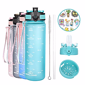 OLDLEY Kids Water Bottle for School, 17 oz (2 lids) BPA-Free Reusable Leak-proof Durable Tritan Plastic Water Bottles with Straw & Chug Lids, Anti-dust Spout Cover (Mint Green)