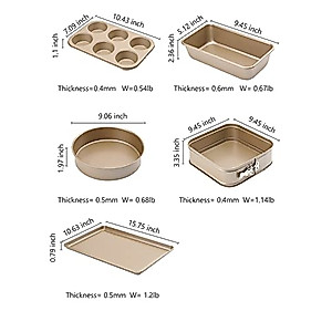 HYTK Nonstick Baking Pans Set for Starter,10x15Inch Cookie Sheet Tray 6 Cup Muffin Tin 9Inch Round and Square Springform Cake Pan 1Lb Loaf Bread Pan Carbon Steel Bakeware Gift 5pcs Non-Toxic BPA Free