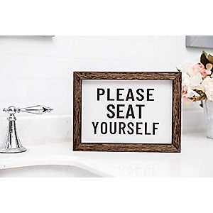 Mkono Floating Wall Shelves 3 Tier 17 Inch Rustic Hanging Shelf with Metal Bracket & 1 Pack Farmhouse Bathroom Signs Decor Rustic Wooden Box Sign