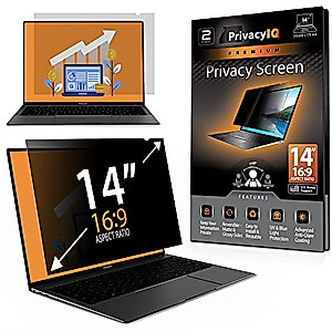 Privacy IQ 14" Inch (1 Pack) Laptop Privacy Screen-Filter for 16:9 Widescreen Display; 60 Degree Privacy, Advanced Anti-Glare, UV Light Reduction & Blue Light Filter