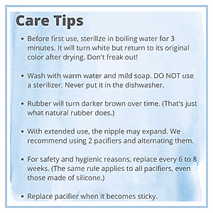 Symmetrical - Shorter Nipple Less Gagging - Small Newborn - Natural Rubber Pacifier - BPA-Free - Soft - Handcrafted in Italy