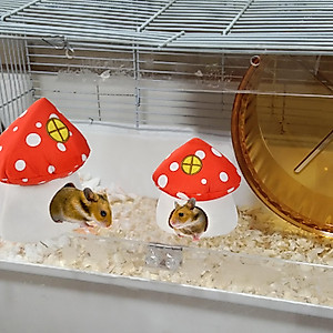 LyssKMK Cozy Mushroom House for Hamsters Soft Plush Tiger Shelter for Rat Small Guinea Pigs Cute Warm Bedding for Small Pets Cartoon Mushroom
