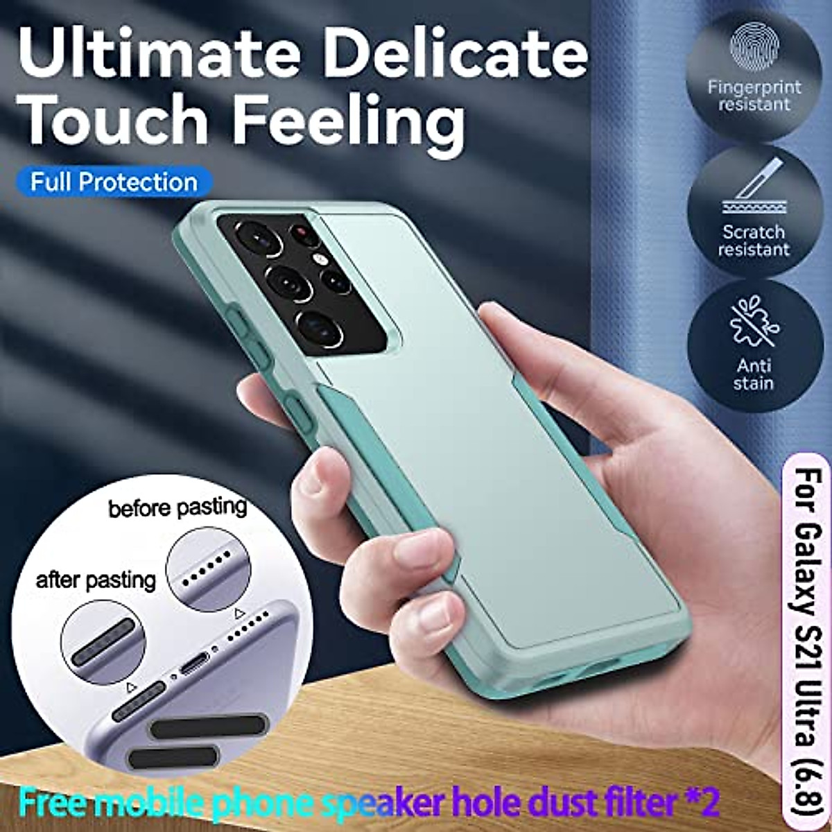 LMDAMZ for Galaxy S21 Ultra 6.8 Inch Double Layer Hybrid Military Grade Rugged Shock Resistant Drop Case with 1 PCS Magnetic Car Mount and 1 PCS HD Tempered Glass Screen Protector (Green)