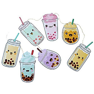 Boba Tea Party Paper Banner Garland, Streamer for All Events - 10 Feet Long (Emoji Theme)